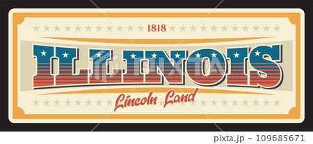Illinois United States retro travel plate,...のイラスト素材 [109685671] - PIXTA