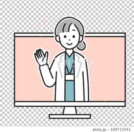 Seeing a female doctor through a display screen - Stock Illustration ...