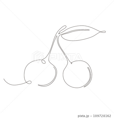 Cherry in continuous line art drawing style....のイラスト素材 [109728162] - PIXTA
