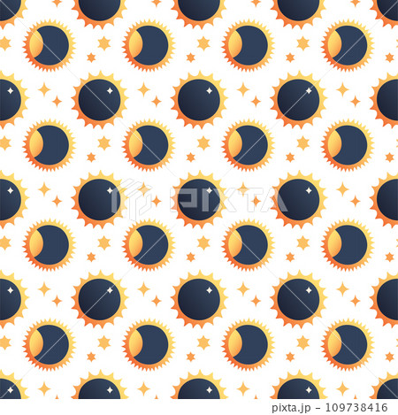 Solar Eclipse seamless pattern in flat cartoon...のイラスト素材 [109738416 ...