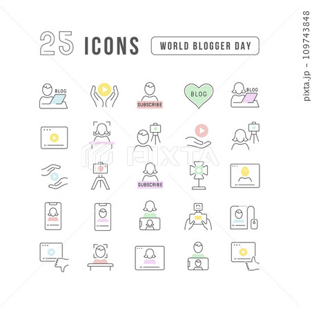 Vector Line Icons of World Blogger Dayのイラスト素材 [109743848] - PIXTA