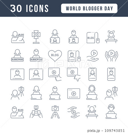 Vector Line Icons of World Blogger Dayのイラスト素材 [109743851] - PIXTA