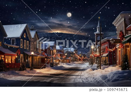 AI-generated content. Beautiful Christmas town...のイラスト素材 [109745671 ...