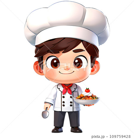 Smiling Chef cartoon character holding foodsのイラスト素材 [109759428] - PIXTA