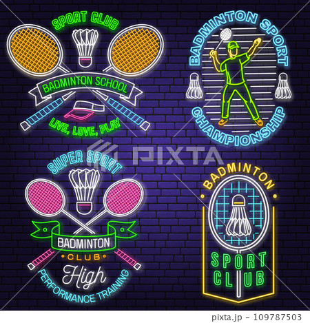 Set of Badminton sport neon emblem. Vector...のイラスト素材 [109787503] - PIXTA