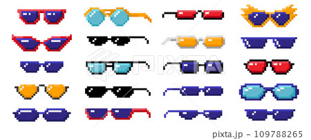 Pixel art sunglasses. Color 8 bit glasses for...のイラスト素材 [109788265] - PIXTA