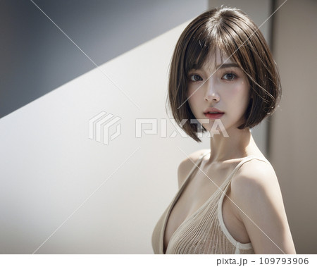 下着姿のアジア人女性のポートレート（AI生成画像）のイラスト素材 [109793906] - PIXTA