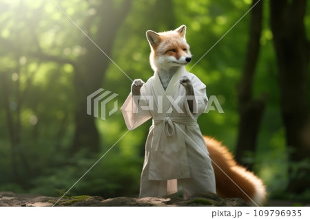 Karate Master Red Fox dressed in white practice...のイラスト素材 [109796935 ...