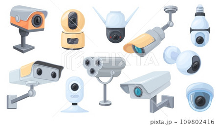 Cartoon surveillance cameras. Cctv spy watching...のイラスト素材 [109802416 ...