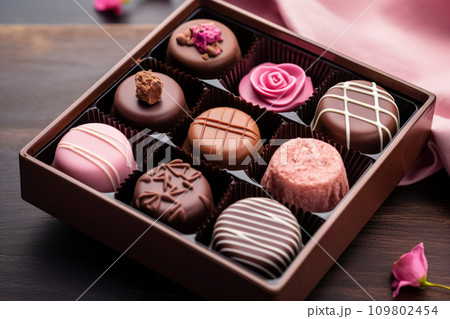 Box of artisan chocolates. Luxury handmade. 109802454 PIXTA