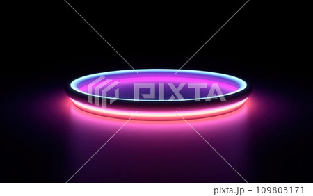 round circular neon globe and white base on a...のイラスト素材 [109803171] - PIXTA