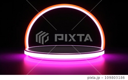 round circular neon globe and white base on a...のイラスト素材 [109803186] - PIXTA
