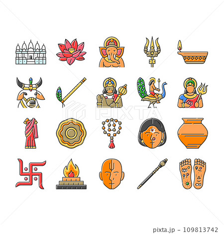 hinduism india hindu god religion icons set vectorのイラスト素材 [109813742 ...