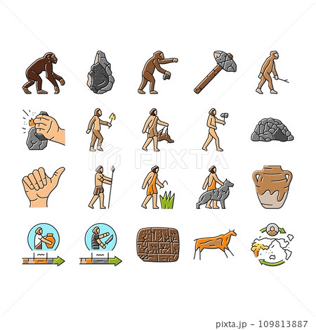 human evolution man caveman icons set vectorのイラスト素材 [109813887] - PIXTA