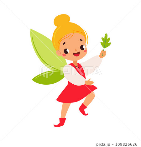 Pretty Pixie with Leaf and Wings as Fairy Tale...のイラスト素材 [109826626 ...