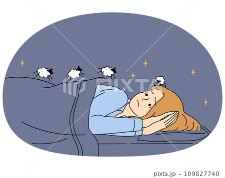 Woman lying in bed suffer from insomniaのイラスト素材 [109827740] - PIXTA