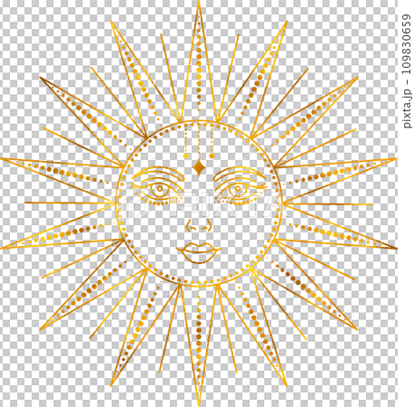 Golden sun in line art style. - Stock Illustration [109830659] - PIXTA