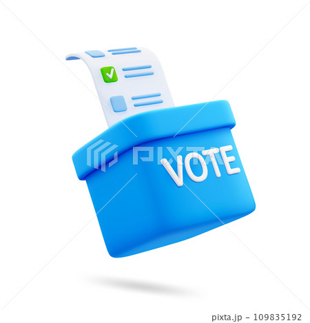 3D Blue Vote Box and Ballot Paper with Check...のイラスト素材 [109835192] - PIXTA