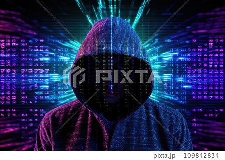 Cyber-security hacker with a hoodie hiding face...のイラスト素材 [109842834] - PIXTA
