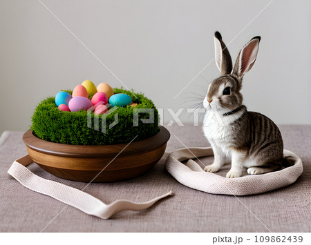 Detailed bunny brings cozy Easter atmosphere. Highのイラスト素材 [109862439 ...