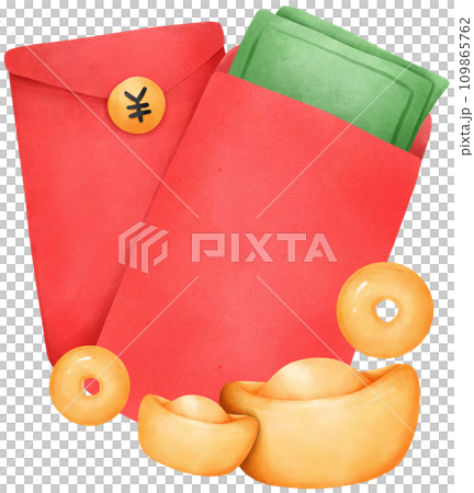 Angpao and gold Ingots, Happy Chinese New Year,...のイラスト素材 [109865762 ...