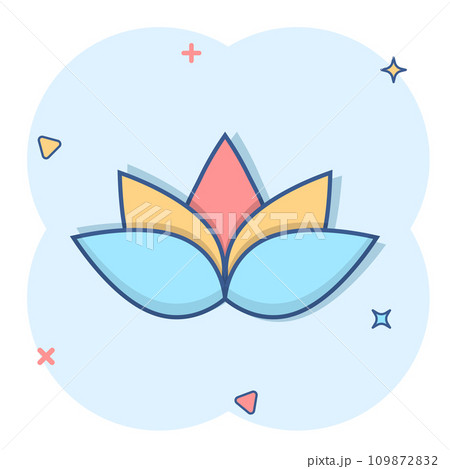 Lotus icon in comic style. Flower leaf cartoon...のイラスト素材 [109872832 ...