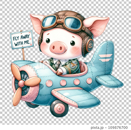 cute pig pilot on airplane watercolor... - Stock Illustration ...