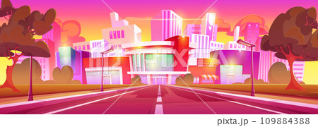 Cartoon sunrise or sunset city landscapeのイラスト素材 [109884388] - PIXTA