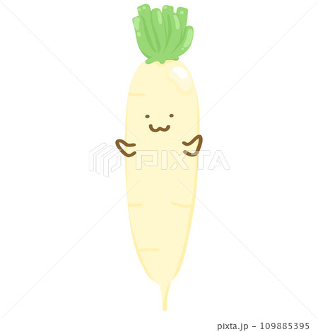 Cute white radish daikon cartoon characterのイラスト素材 [109885395] - PIXTA