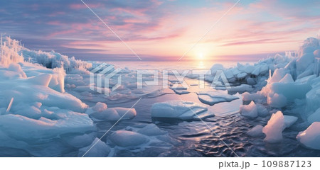sunrise, ice caves, nature, wintertimeのイラスト素材 [109887123] - PIXTA
