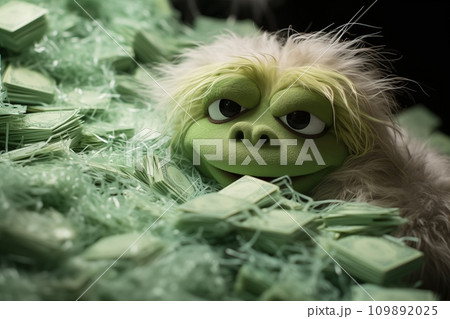 green yeti frog going nuts with moneyのイラスト素材 [109892025] - PIXTA