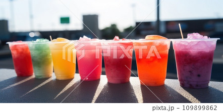 colorful frozen drinks in small cups lined in...のイラスト素材 [109899862] - PIXTA