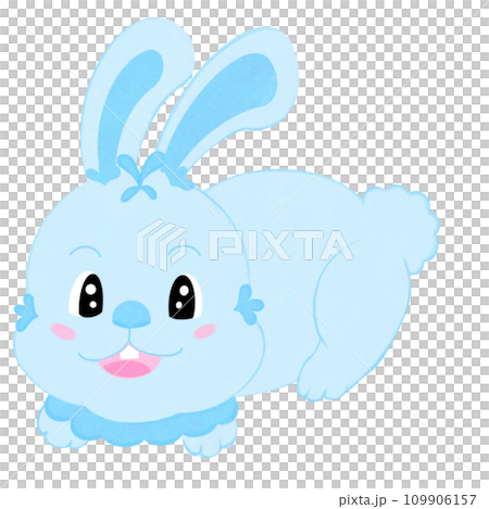 The cartoon blue rabbit smiles brightly and...-插圖素材 [109906157] - PIXTA圖庫