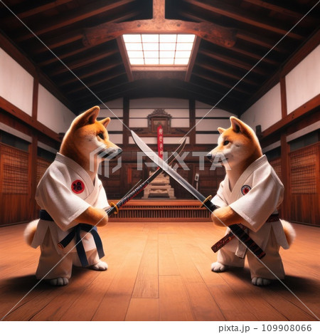 shiba inu dogs disciples sparring with katanasのイラスト素材 [109908066] - PIXTA
