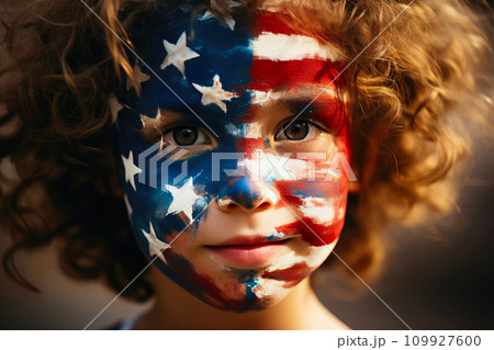 Flag-themed Face Paint on Innocent Youthのイラスト素材 [109927600] - PIXTA