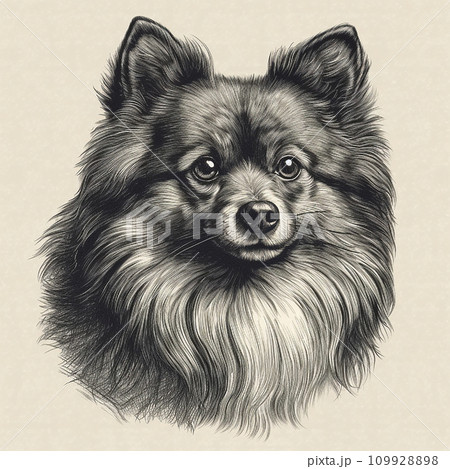 Spitz dog, engaving style, close-up portrait,...のイラスト素材 [109928898] - PIXTA
