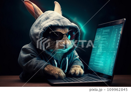 Programmer Bunny with laptop. Easter day...のイラスト素材 [109962845] - PIXTA