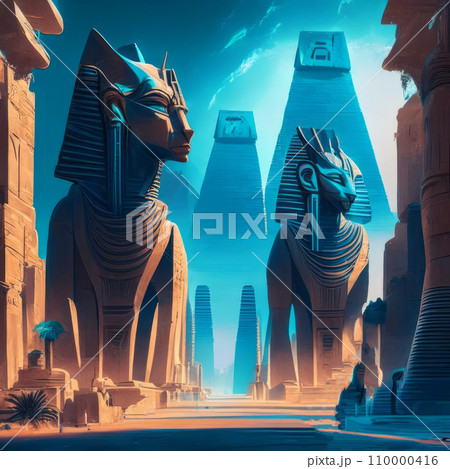 Fantasy ancient civilization of Egypt in neon...のイラスト素材 [110000416] - PIXTA