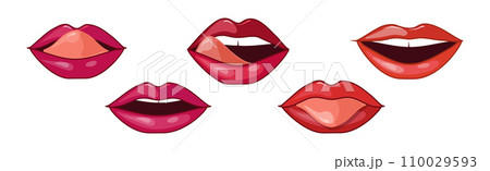 Female Lips Red and Pink Half Open Icon Vector Setのイラスト素材 [110029593 ...
