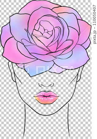 Woman's face with a watercolor rose flower on... - Stock Illustration ...