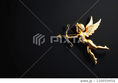 Gold cupid on a black background.のイラスト素材 [110050458] - PIXTA
