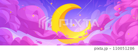 Cartoon night skyscape with anime clouds and moon.のイラスト素材 [110051286 ...