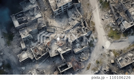 Aerial top view of buildings ruins, urban...のイラスト素材 [110106226] - PIXTA