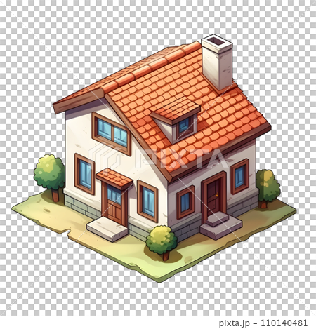 Isometric family house building icon in cartoon...のイラスト素材 [110140481 ...