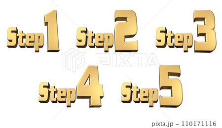 3DCG文字[Step1/Step2/Step3/Step4/Step5]ゴールド,金のイラスト素材 [110171116] - PIXTA