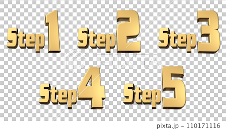 3DCG文字[Step1/Step2/Step3/Step4/Step5]ゴールド,金のイラスト素材 [110171116] - PIXTA