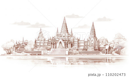 pencil drawing Ayutthaya, an ancient Thai castleのイラスト素材 [110202473] - PIXTA
