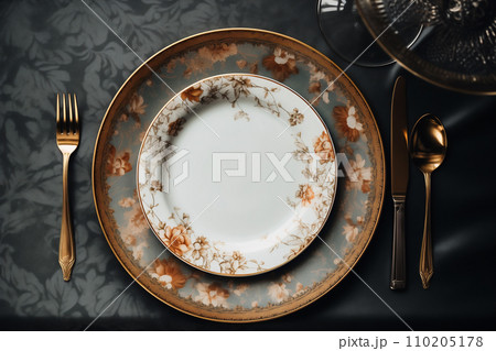 Chic table setting with two empty plates...のイラスト素材 [110205178] - PIXTA