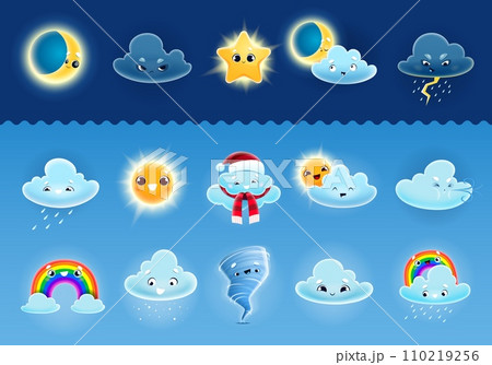 Cartoon cute weather characters. Vector clouds,...のイラスト素材 [110219256 ...