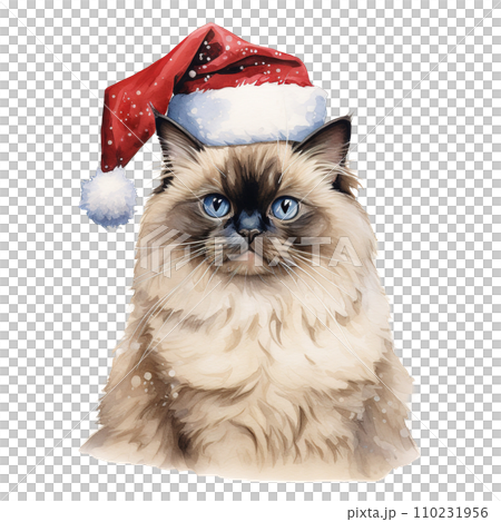 Ragdoll Cat Wearing a Santa Hat. AI generated...のイラスト素材 [110231956] - PIXTA